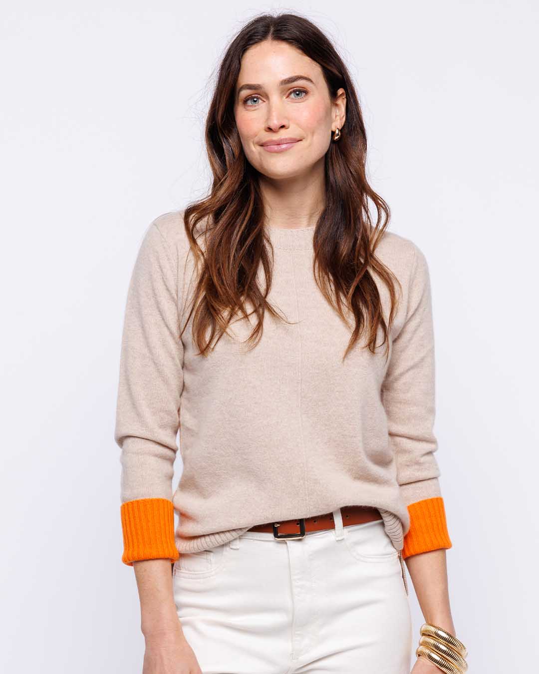 Cashmere Contrast Crew - Pura Cashmere