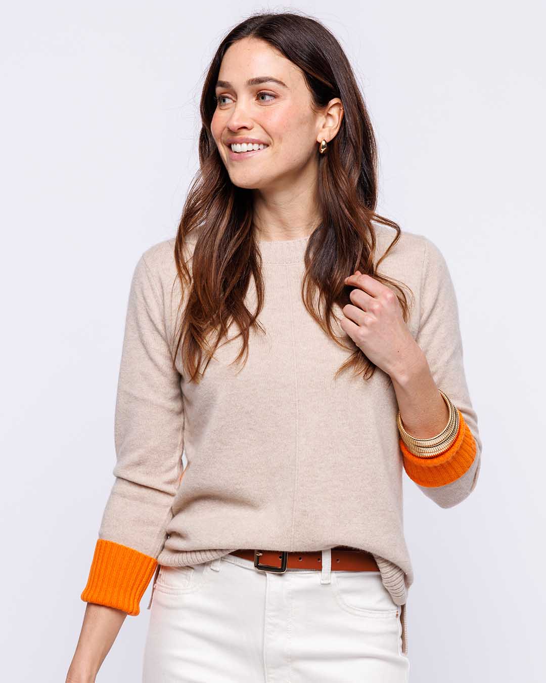 Cashmere Contrast Crew - Pura Cashmere