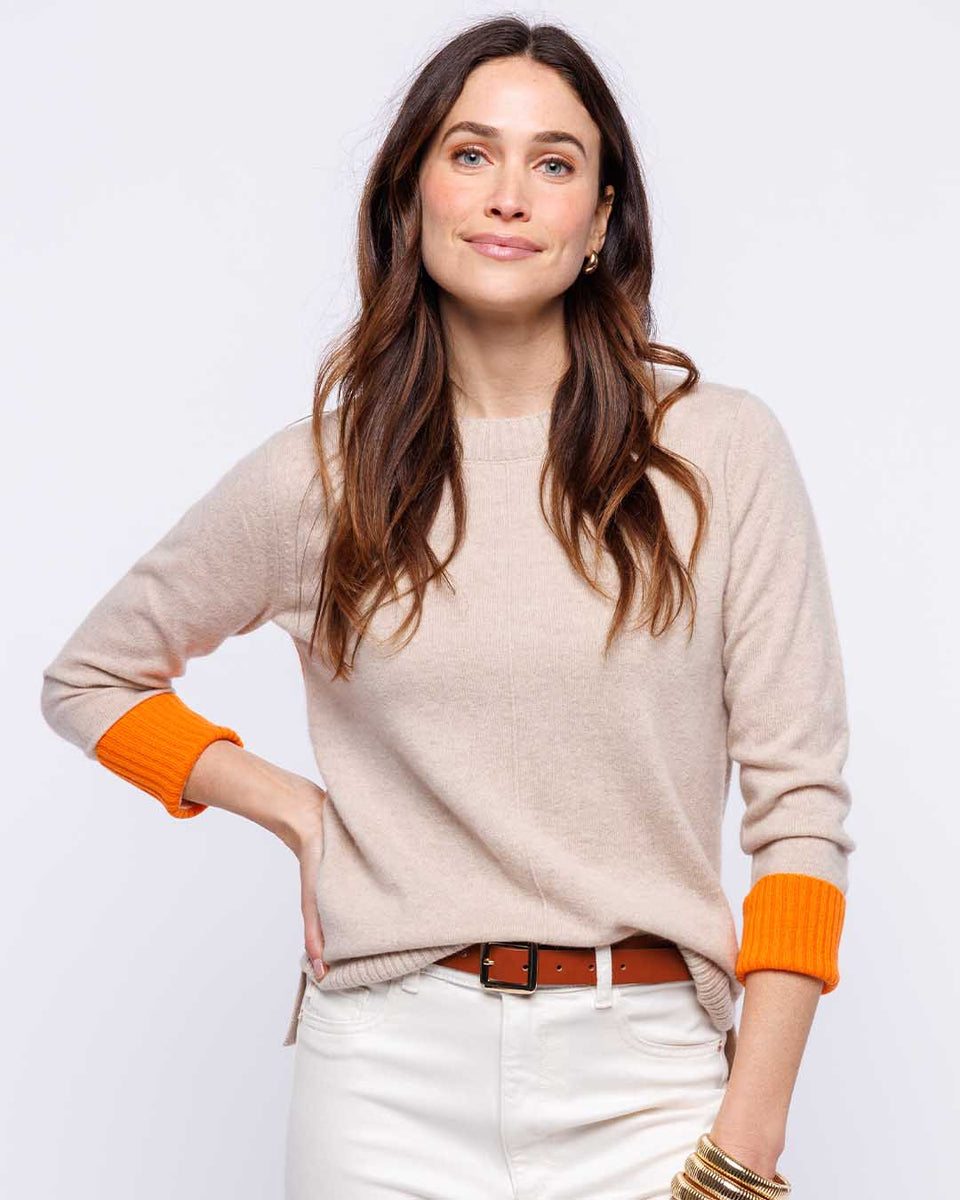 Cashmere Contrast Crew - Pura Cashmere