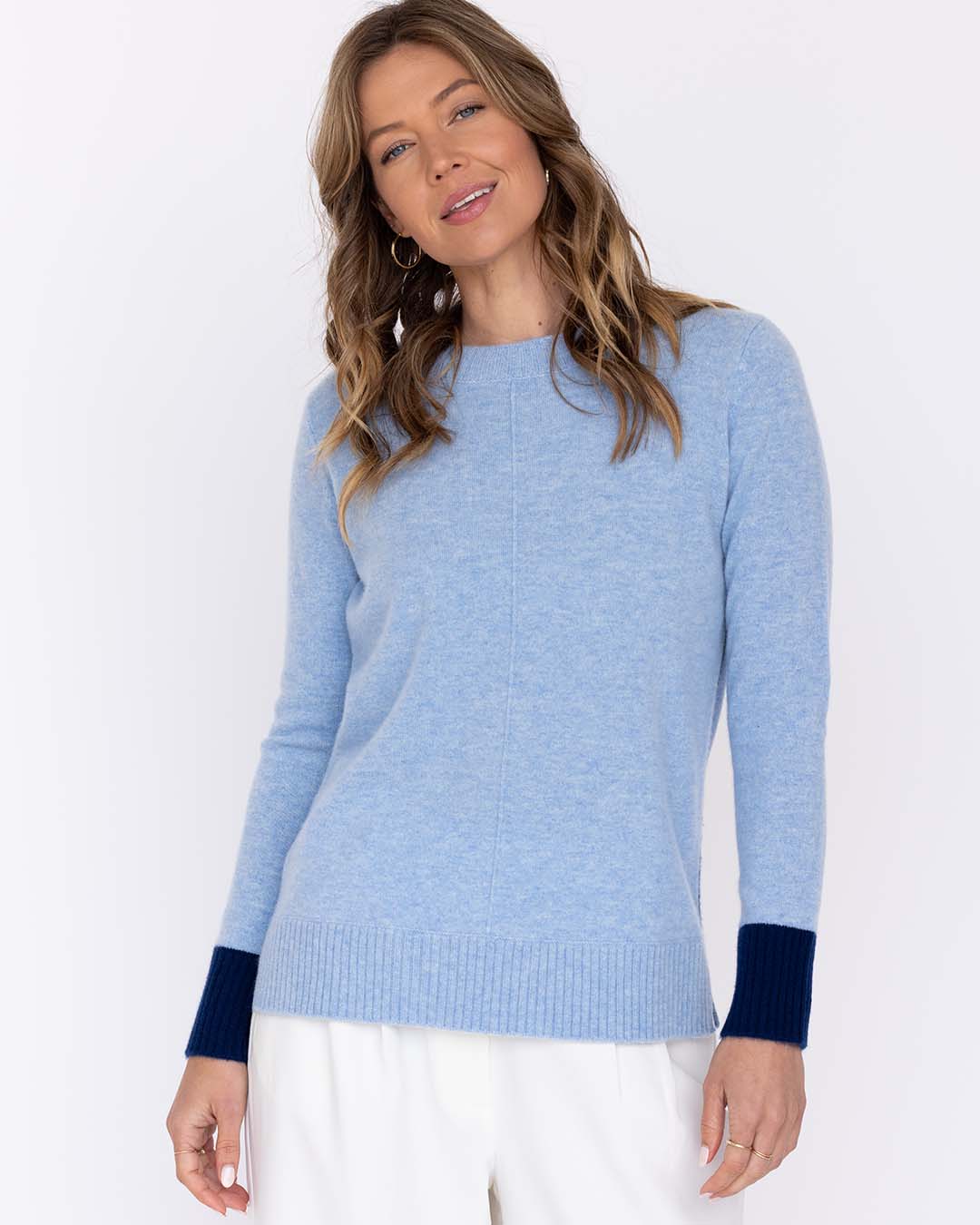 Cashmere Contrast Crew - Pura Cashmere